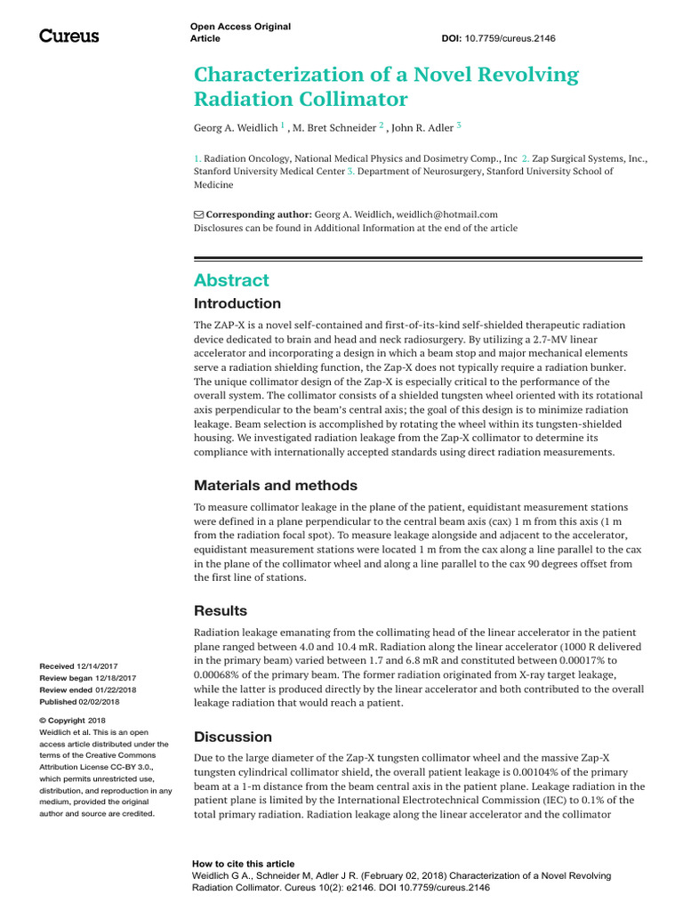 Technical - ZAP-X Collimator | PDF | Radiation Therapy | Particle ...