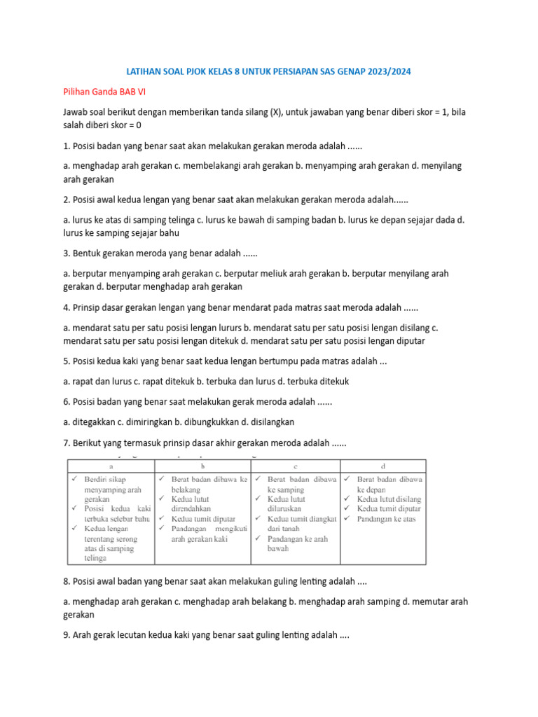 Latihan Soal Pjok Kelas 8 Untuk Persiapan Sas Genap 2024 | PDF