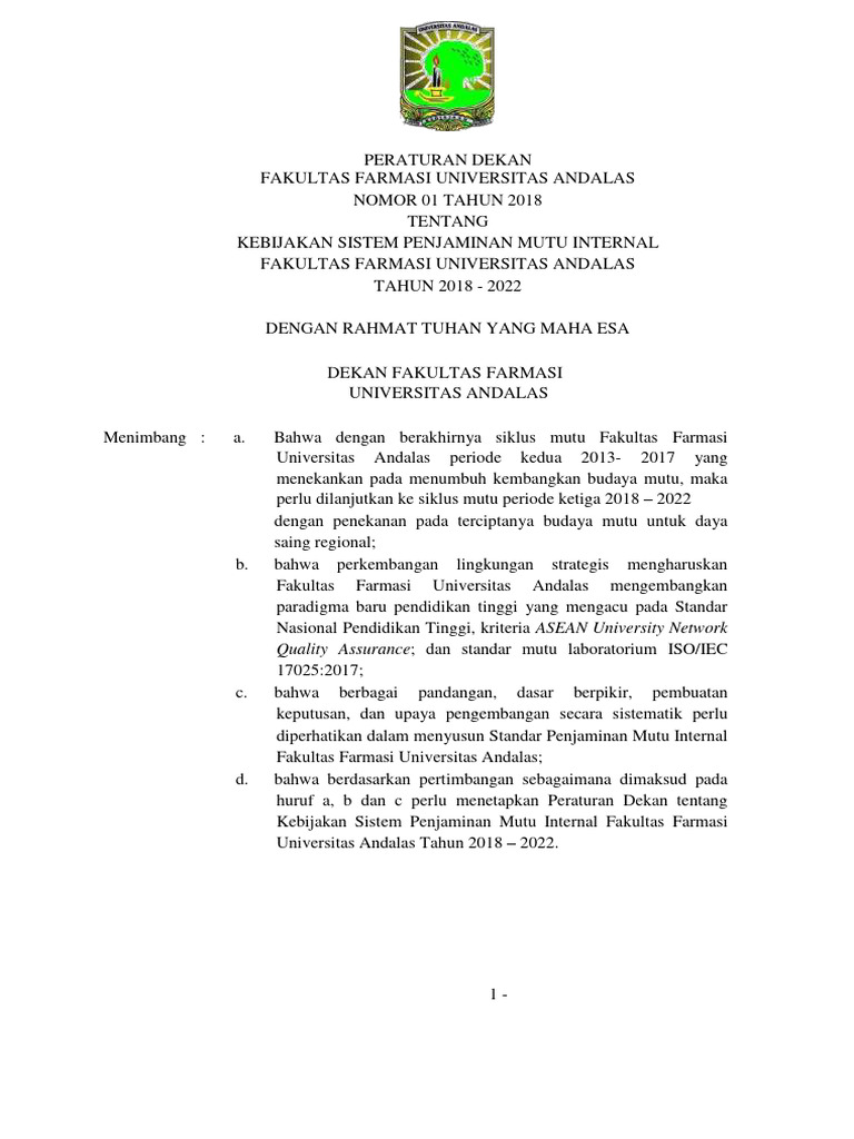 SK Dekan SPMI No 1 2018 | PDF