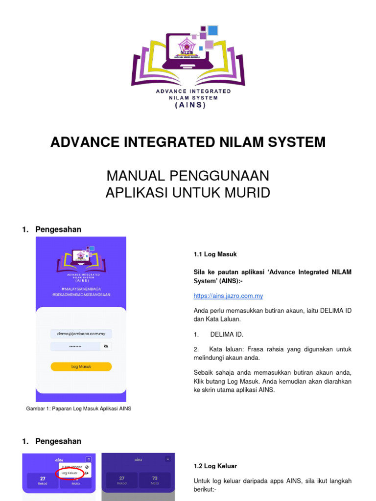 AINS_MANUAL PENGGUNAAN_APLIKASI UNTUK MURID (2) | PDF