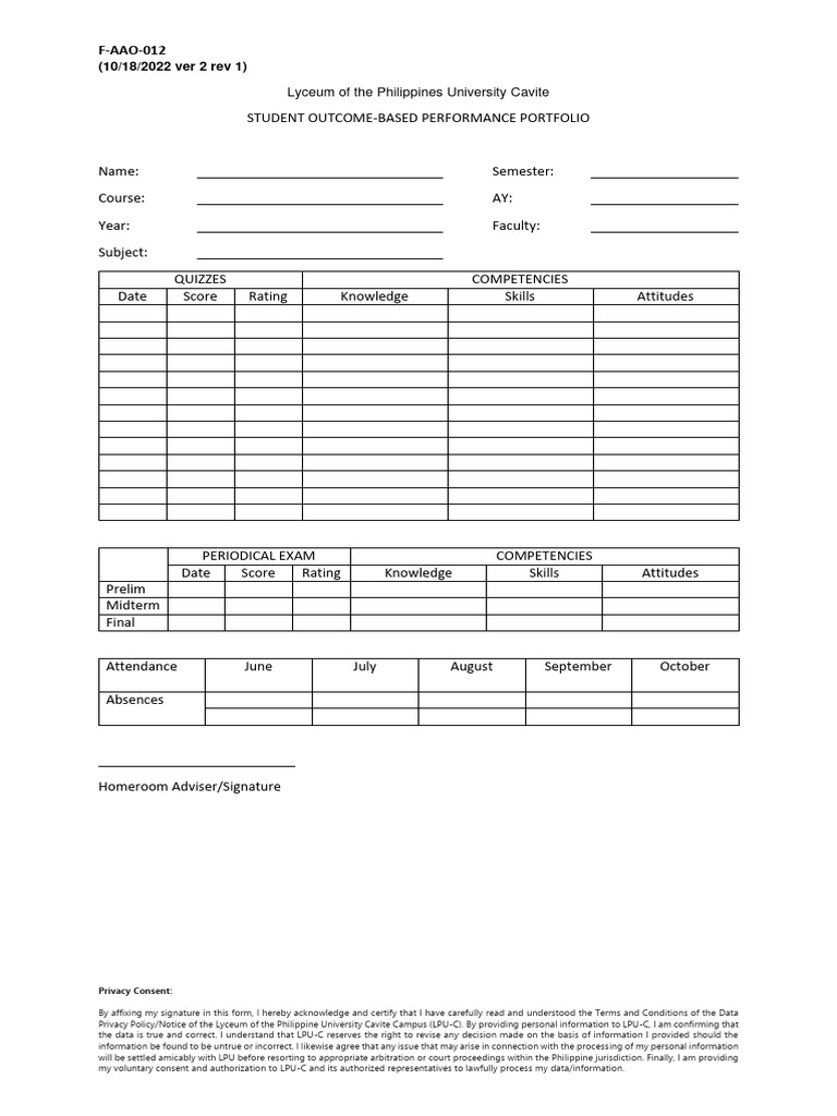 F AAO 012 Student Outcome Based Portfolio Ver 2 Rev 1 1 | PDF