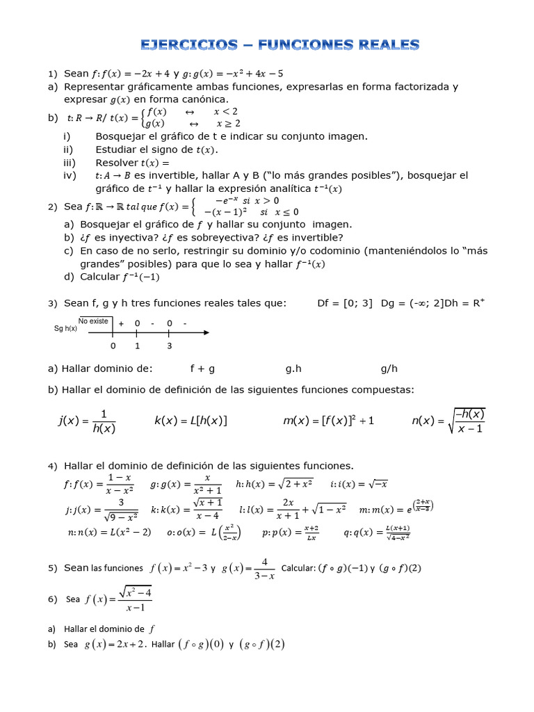 Ejercicios+de+FUNCIONES+REALES | Descargar gratis PDF | Función (Matemáticas) | Objetos matemáticos
