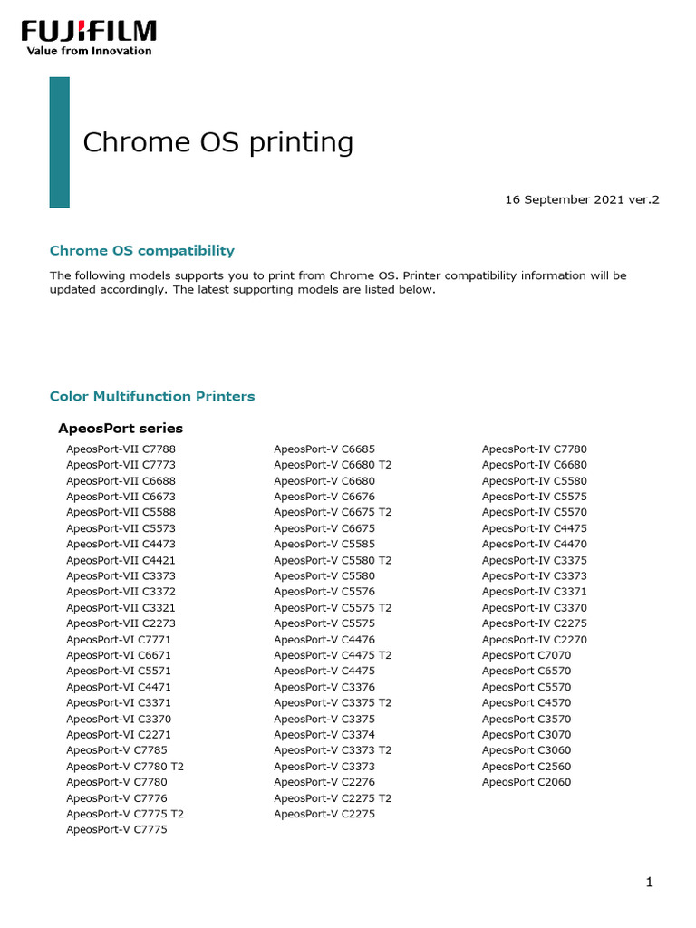Chrome OS Printing 20210916 v2 | PDF | Fujifilm | Printer (Computing)