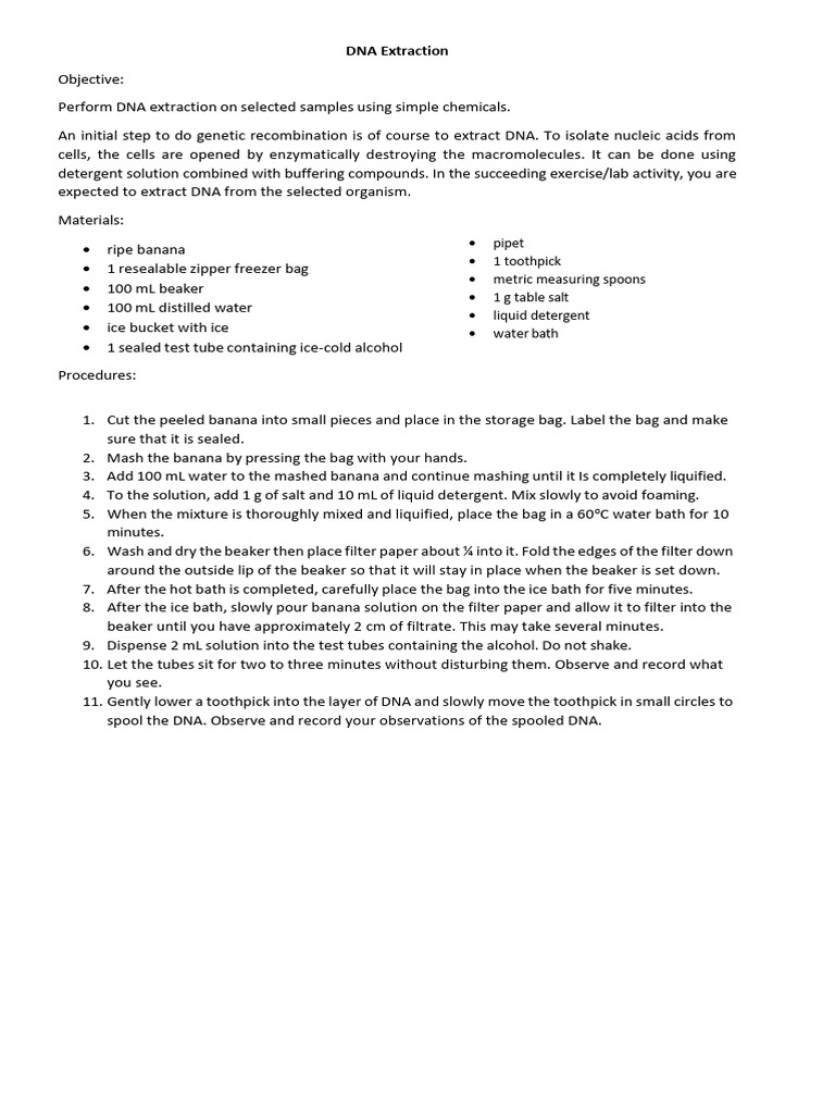 Dna Extraction Experiment | PDF | Polymerase Chain Reaction | Life Sciences
