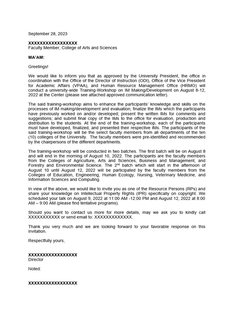 Letter To Invite Resource Person | PDF | Art