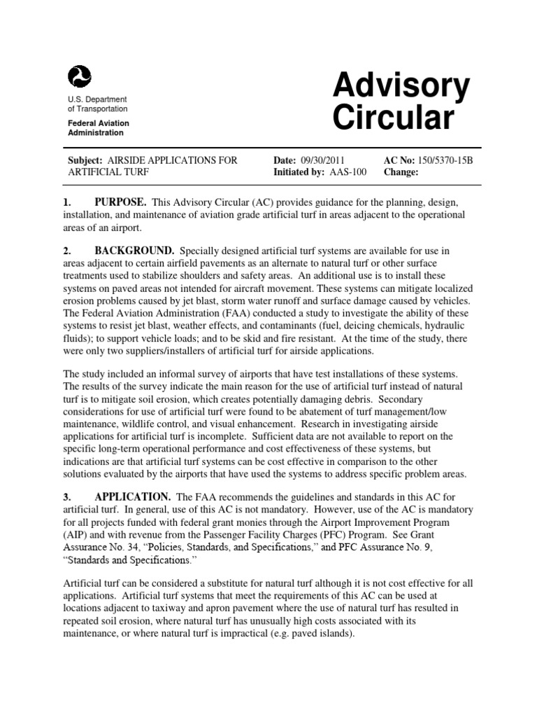 AC - 150 - 5370-15B - Airside Applications For Artificial Turf | PDF | Airport | Fibers