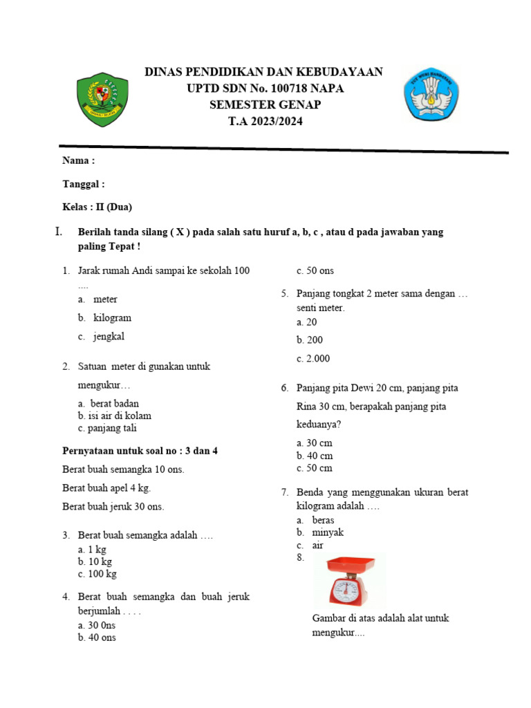 Soal Matematika Kelas 2 Semester 2 | PDF