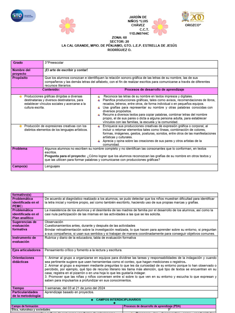 Proyecto de Escritura en Preescolar | PDF | Inclusión (Educación ...