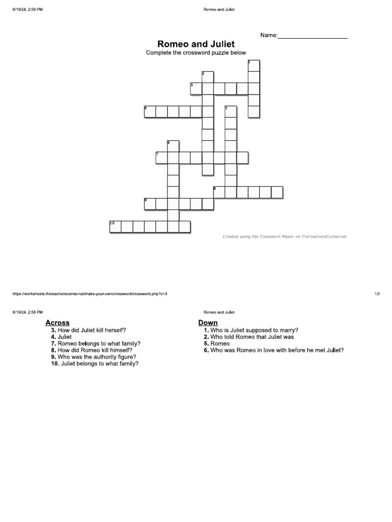 Romeo and Juliet Puzzle | PDF