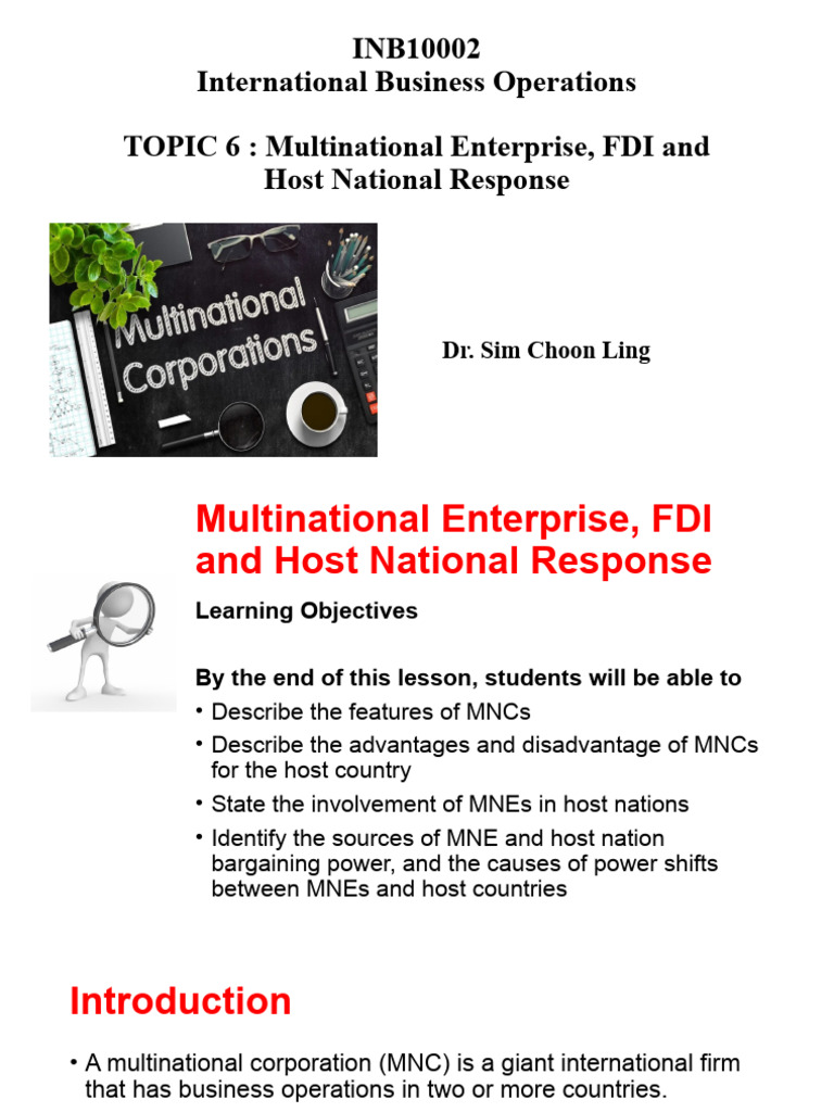 Lect 6 Multinational Enterprise, FDI and Host Nations | PDF ...