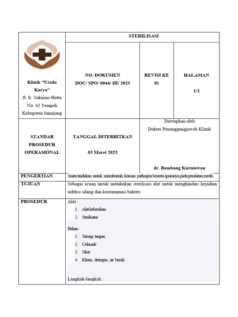 Prosedur Sterilisasi Alat Medis Klinik | PDF | Sains & Matematika