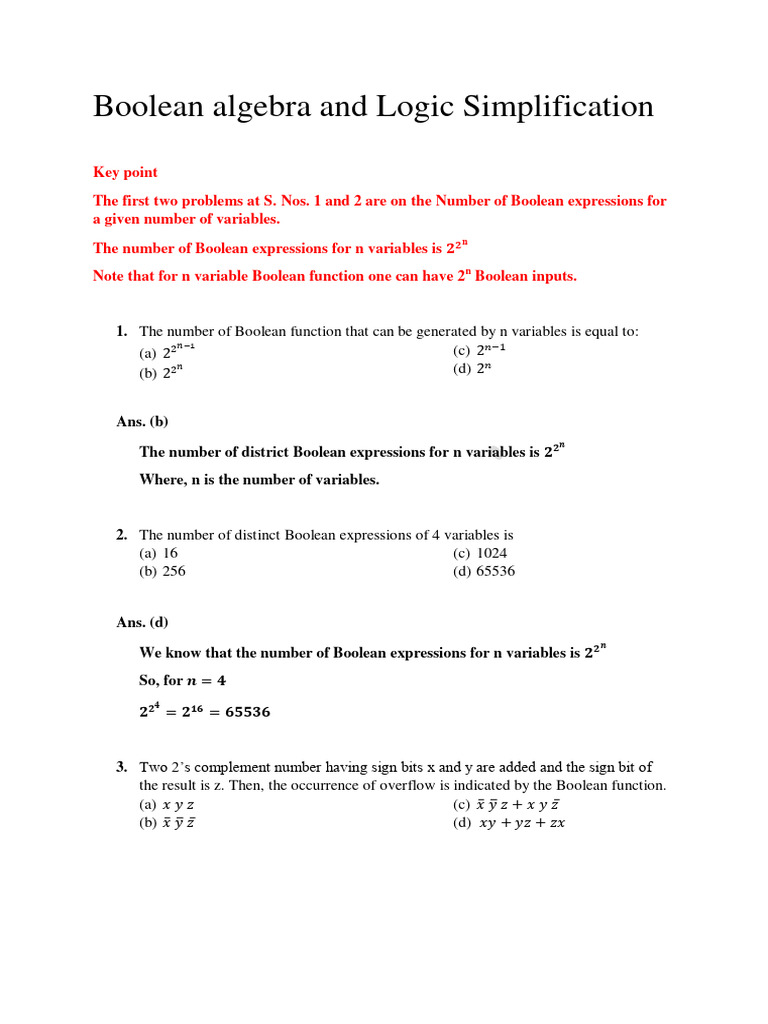 4 - MCQ3 DC Boolean Algebra and Logic Simplification | PDF | Subtraction | Boolean Algebra