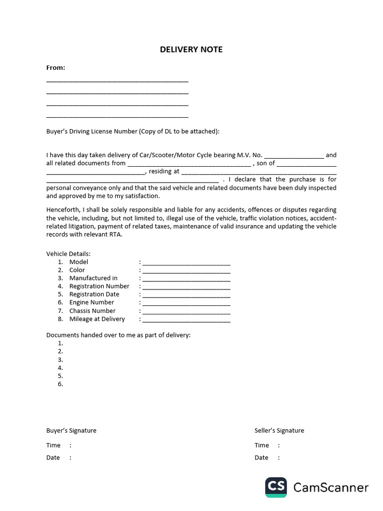 Delivery Note Template | PDF