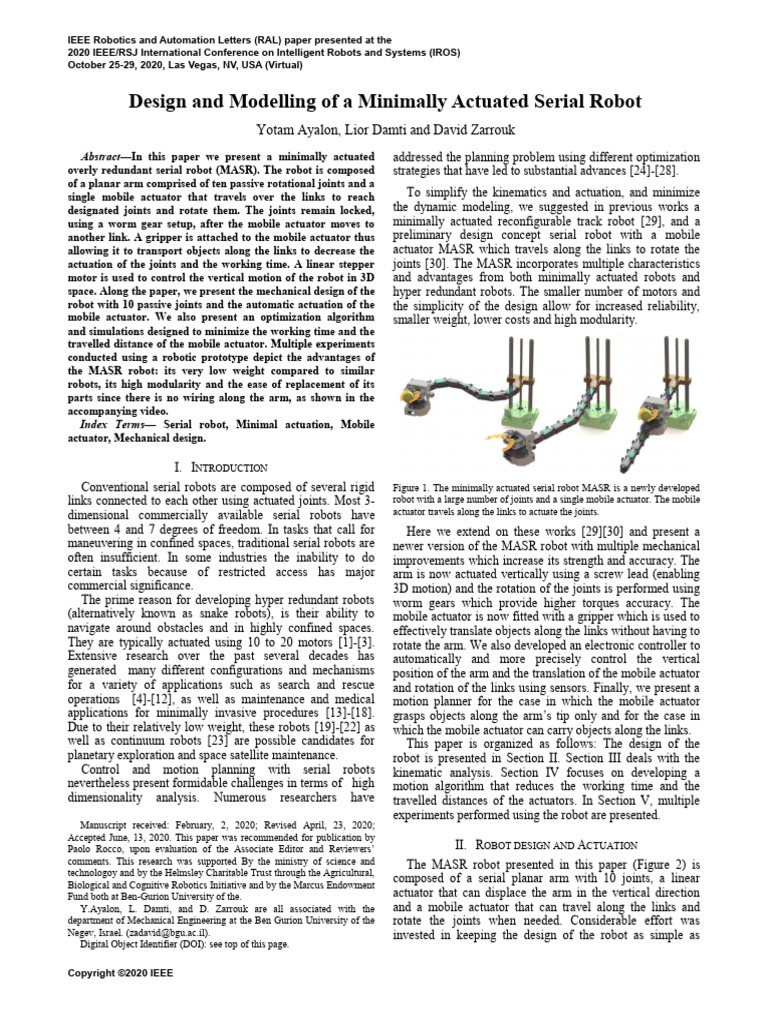 Design And Modelling Of A Minimally Actuated Serial Robot Pdf Actuator Gear