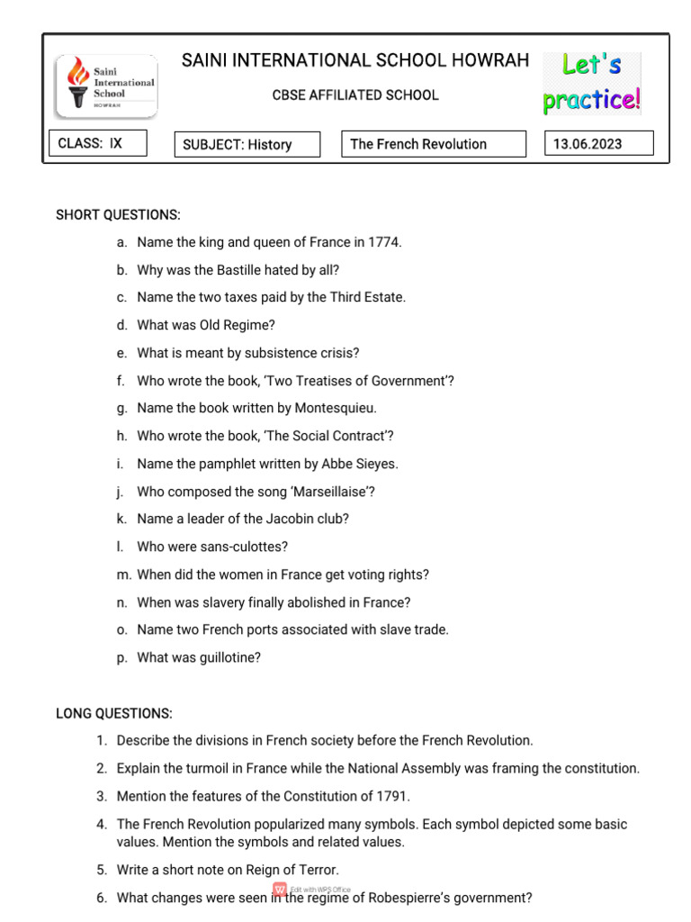 The French Revolution (Worksheet) | PDF