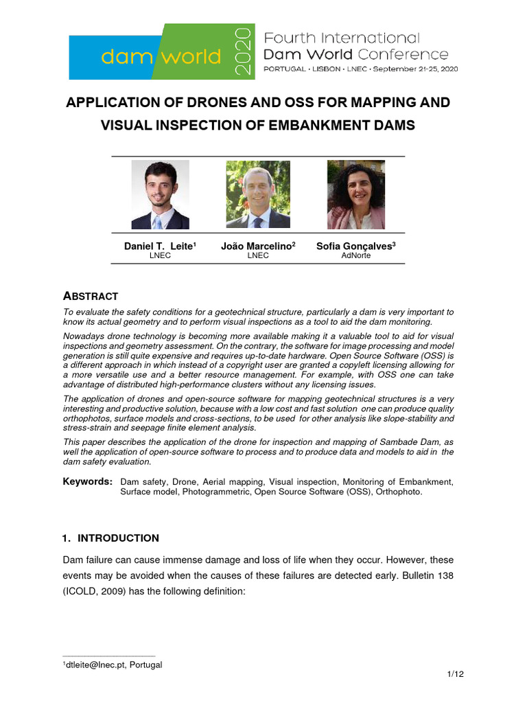 Application of Drones and Oss For Mapping and Visual Inspection of Embankment Dams | PDF | 3 D ...