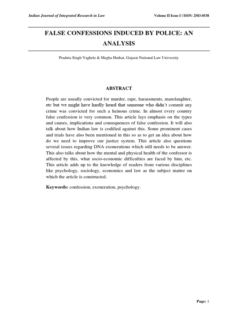 False Confessions: Causes and Impacts | PDF | Confession (Law ...