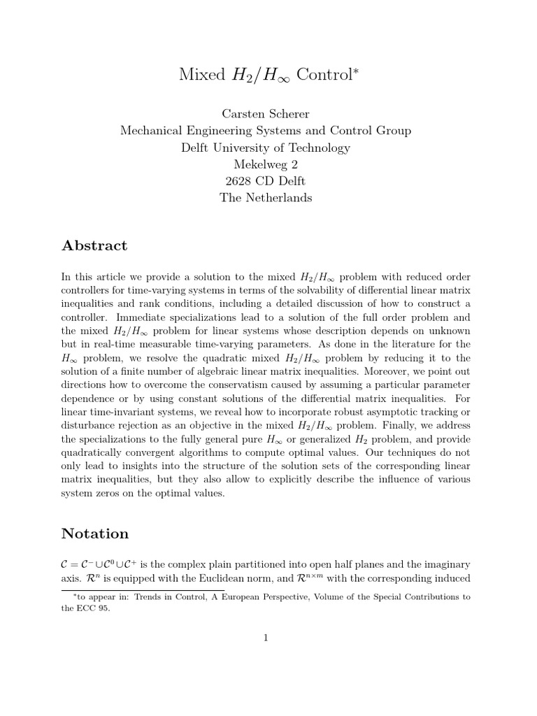 MixedH2 HControl | PDF | Matrix (Mathematics) | Function (Mathematics)