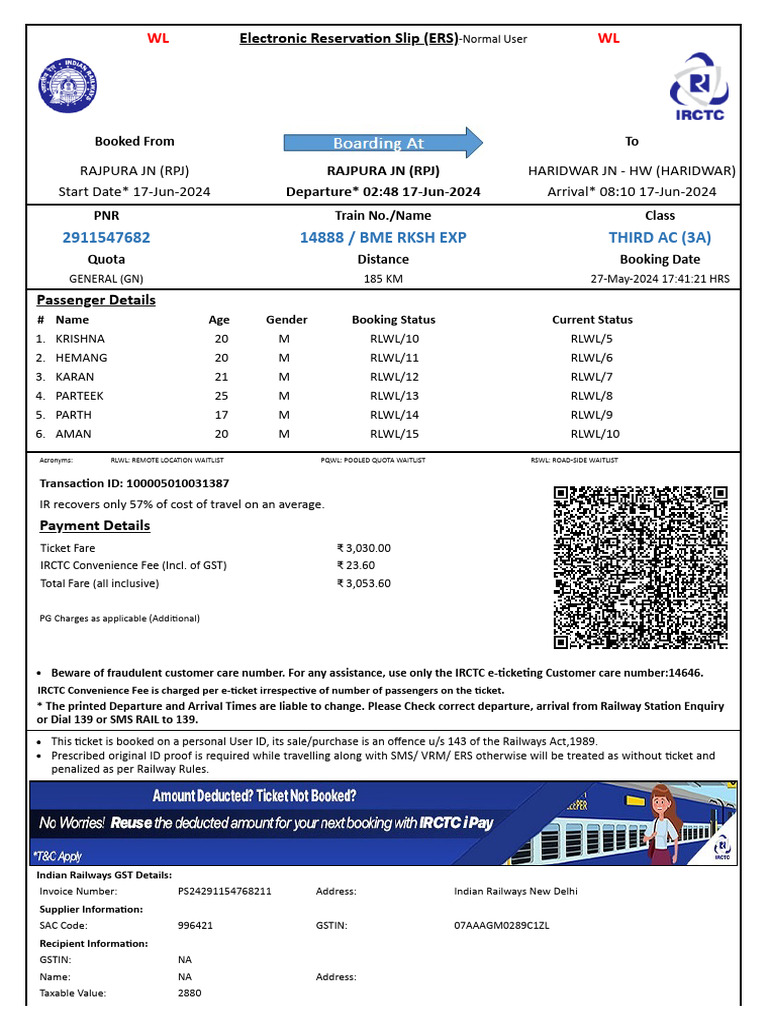 Haridwar Ticket | PDF | Identity Document | Payments