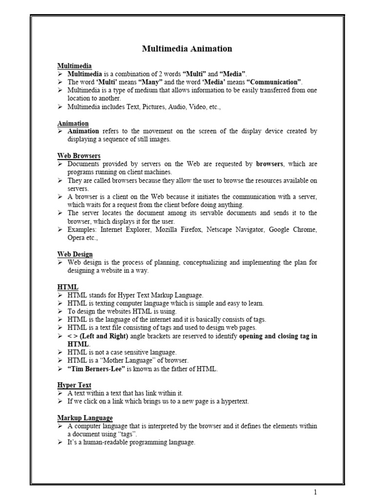 Unit 1 MMA Notes | PDF | Html | World Wide Web