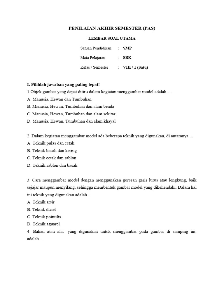 Soal PAS Kelas 8 SBK Fix | PDF