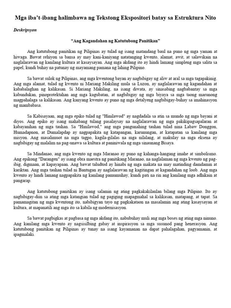 Halimbawa NG Tekstong Ekspositori Batay Sa Estruktura | PDF