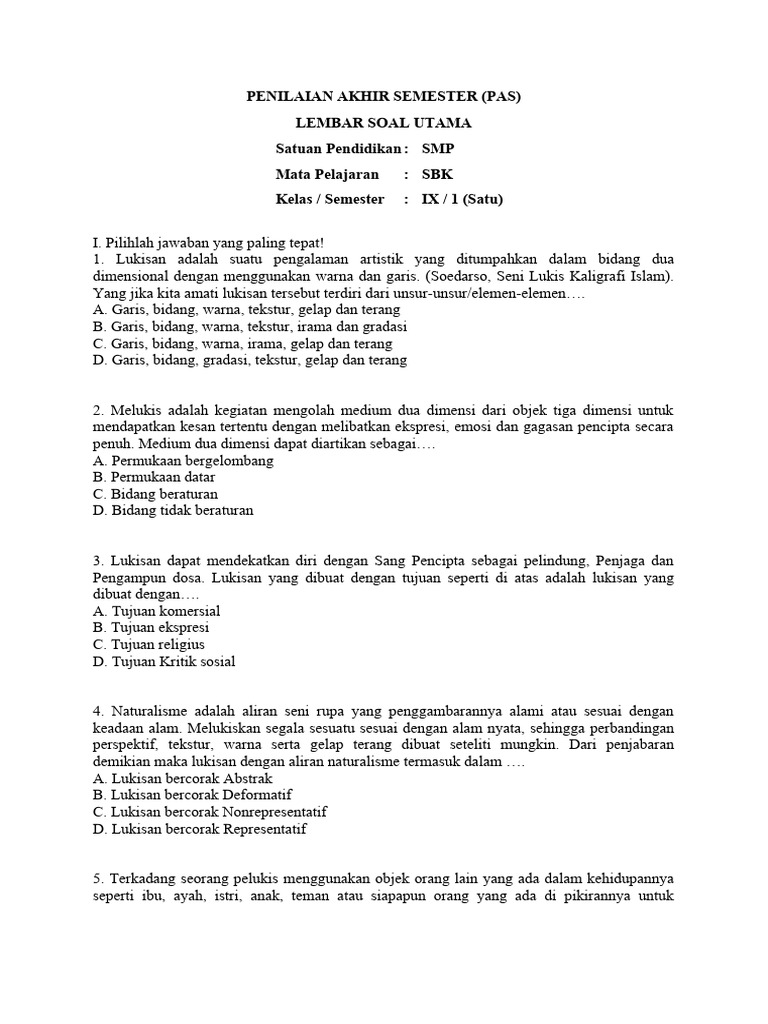 SOAL PAS KELAS 9 SBK Fix | PDF