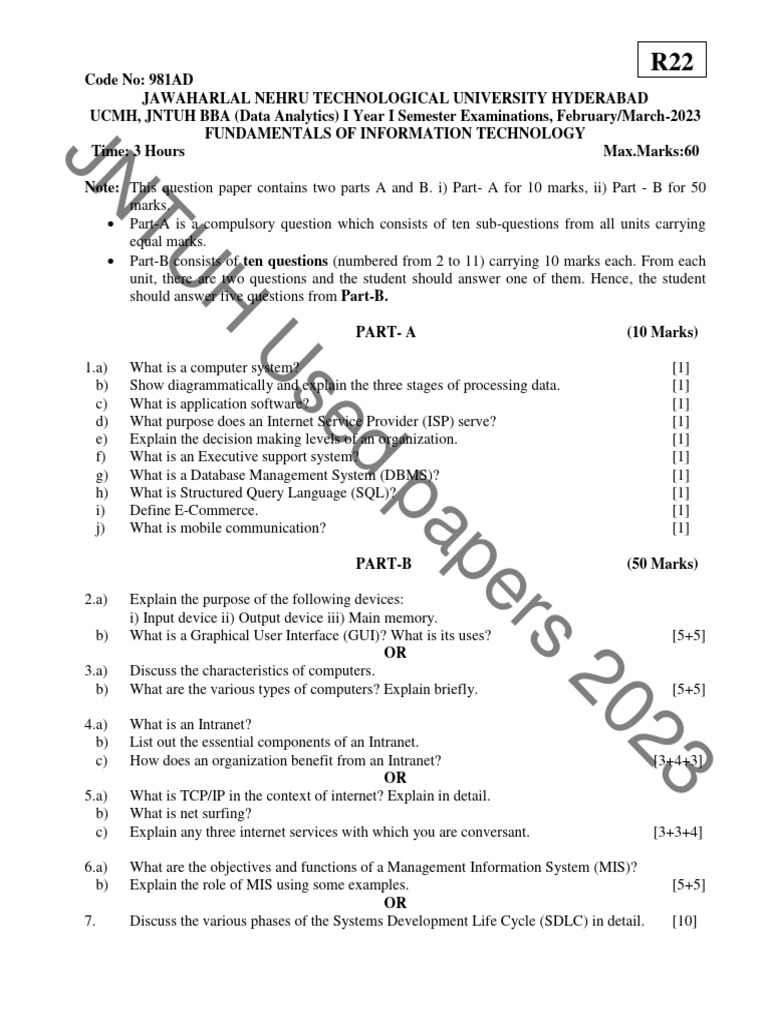 JNTUH Used Papers 2023 | PDF | Sql | Databases