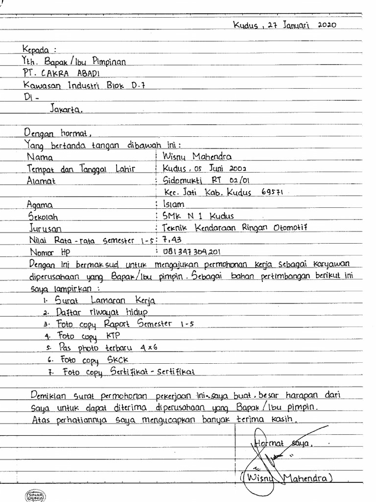 Contoh Menulis Surat Lamaran Kerja | PDF