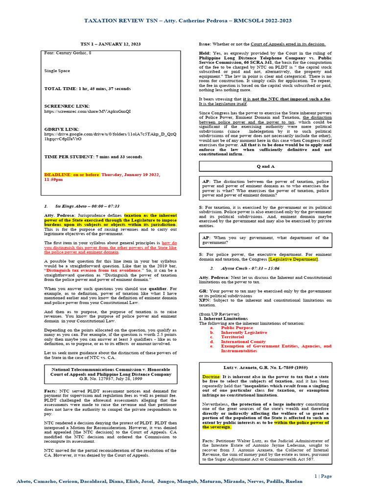 Tax Review TSN 1 - Jan 12 2023 | PDF | Taxes | Tax Deduction