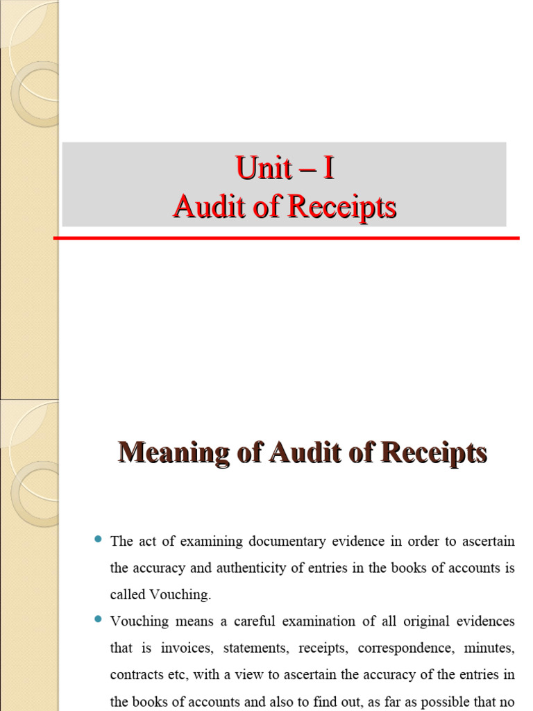 Unit I Audit of Receipts | PDF | Audit | Internal Control