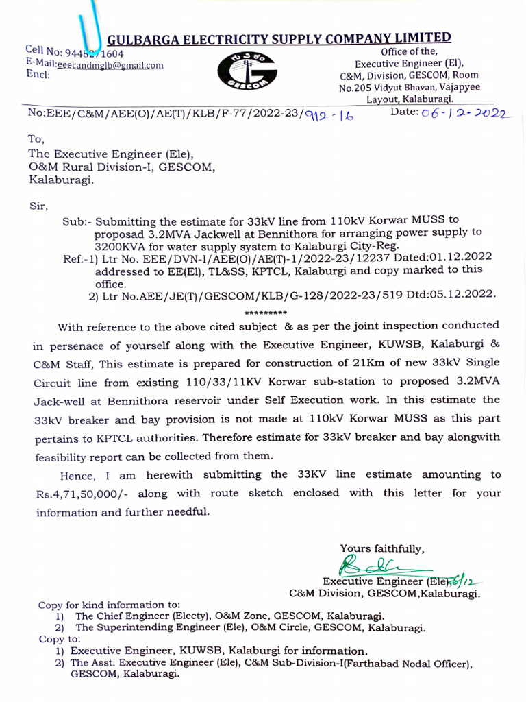 Intake 33 kv line estimation | PDF