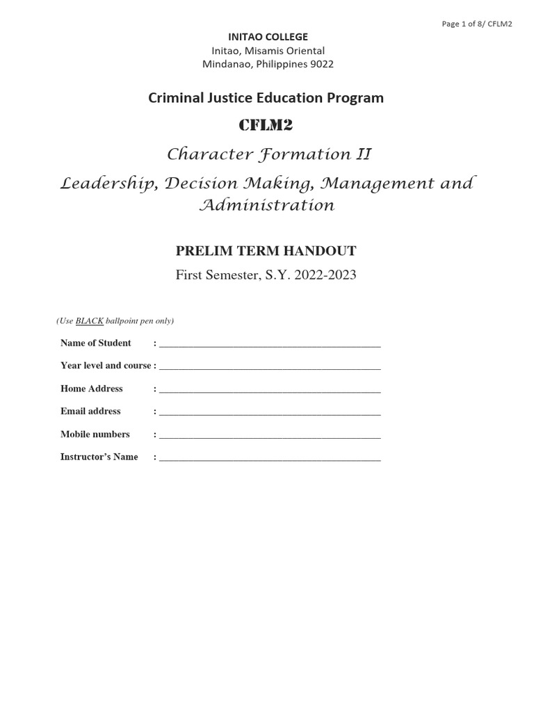 CFLM2 Prelim PDF | PDF | Leadership | Power (Social And Political)