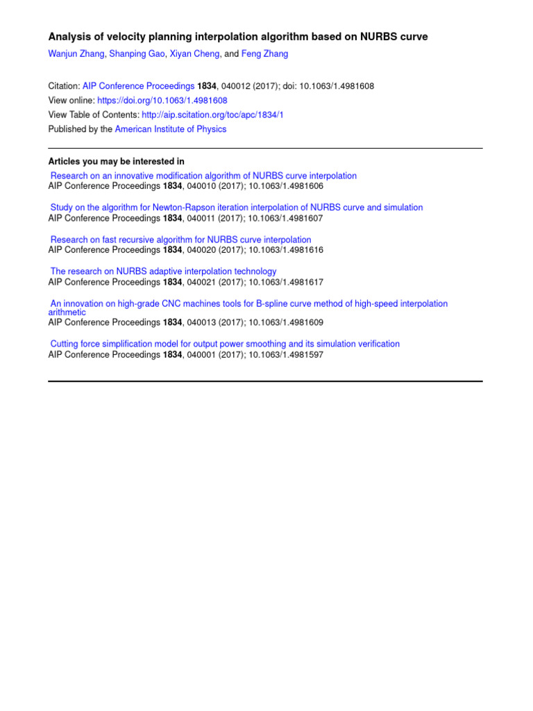 Analysis Of Velocity Planning Interpolation Algorithm Based On Nurbs Curve Pdf Interpolation