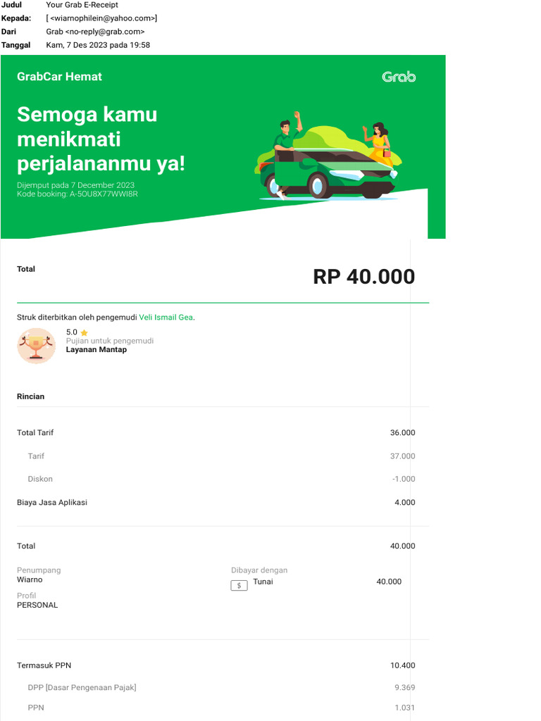 E-Receipt GrabCar 7 Desember 2023 | PDF