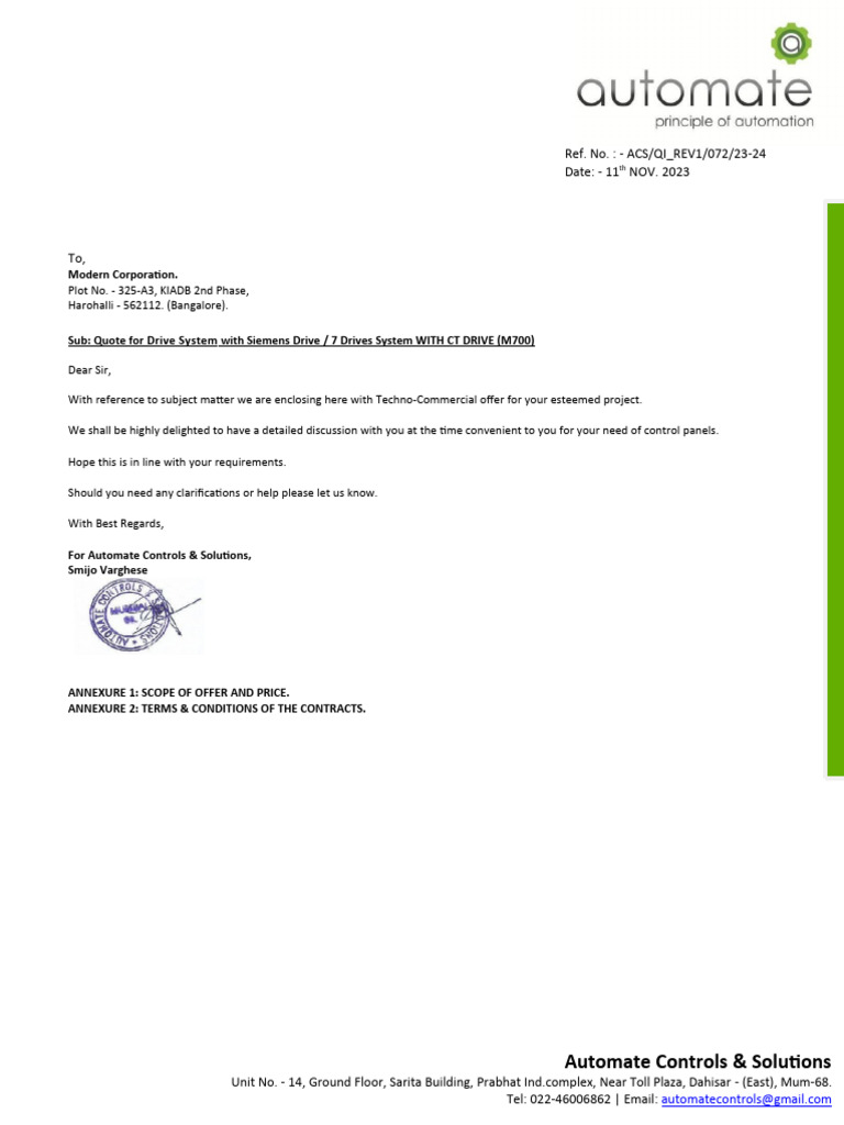 Drive System Quotation - Modern Corporation | PDF | Programmable Logic ...