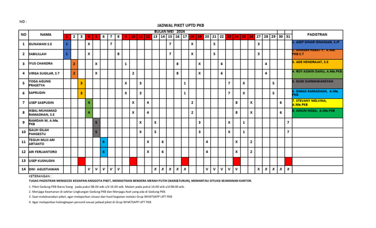 Jadwal Piket Mei 2024 UPTD PKB | PDF