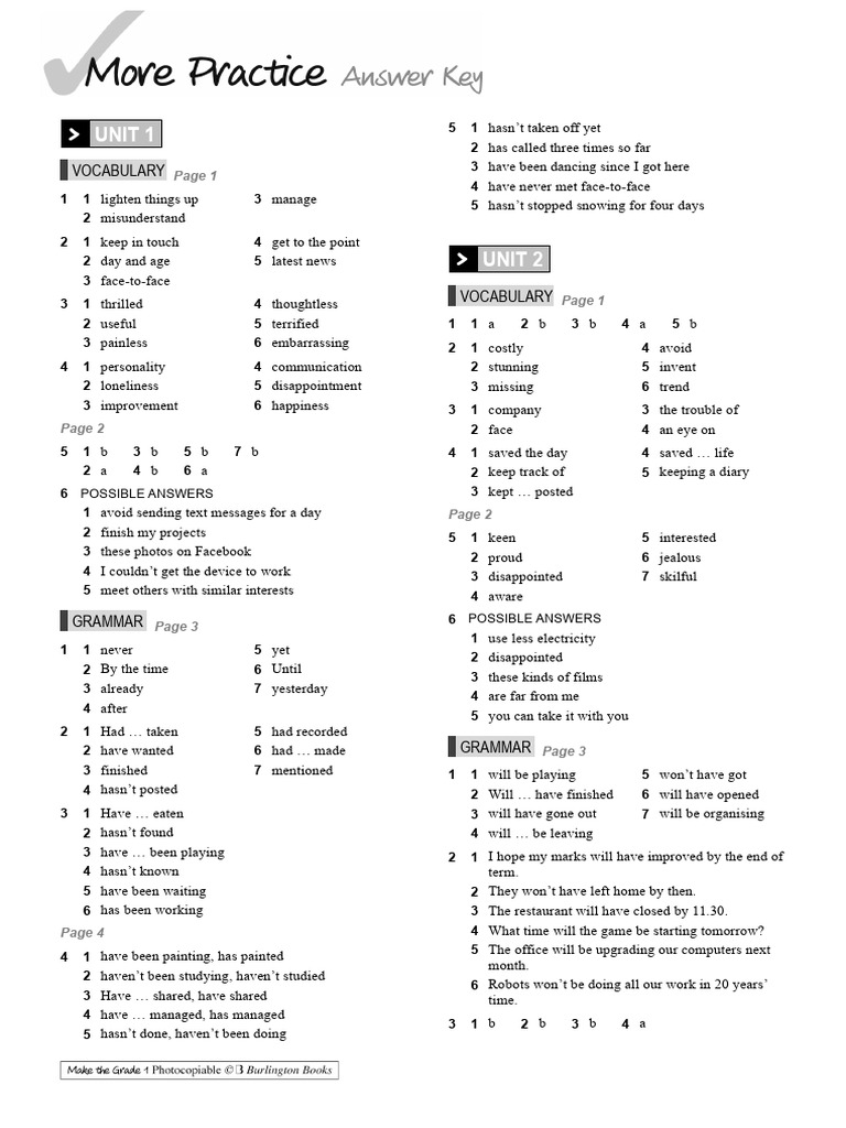 More Practise Answer Key | PDF