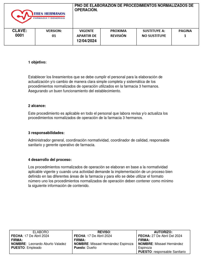 PNO DE ELABORAZION DE PROCEDIMIENTOS NORMALIZADOS DE OPERACIÓN 1 | PDF ...