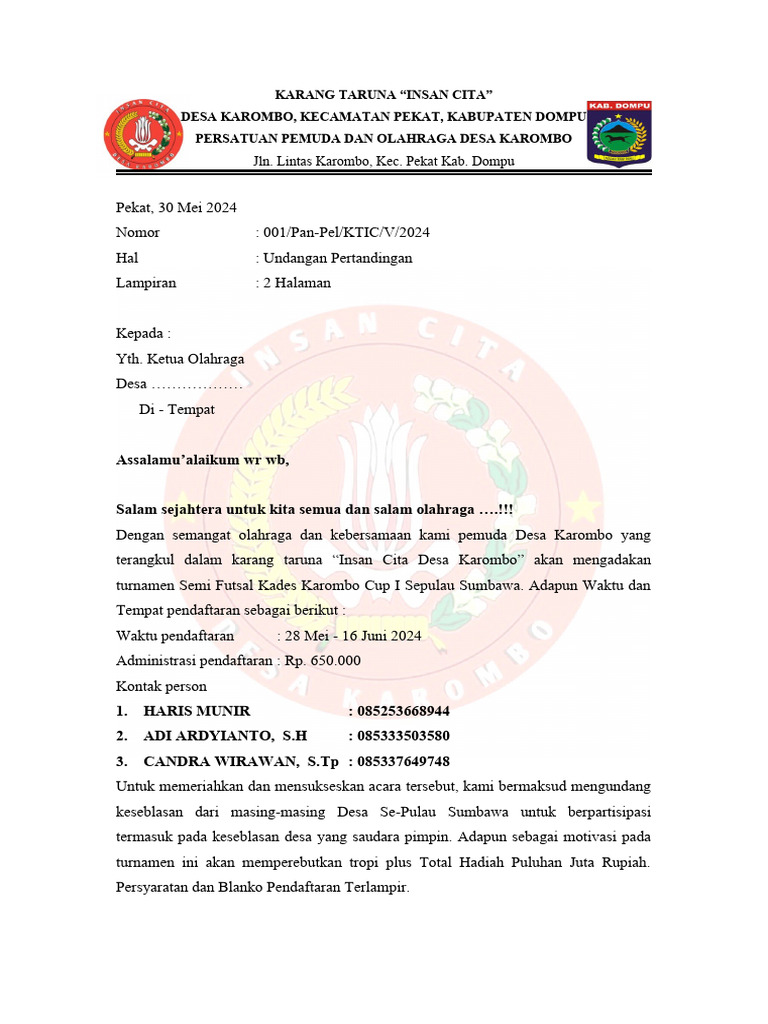 Surat Undangan Karang Taruna 2024 | PDF