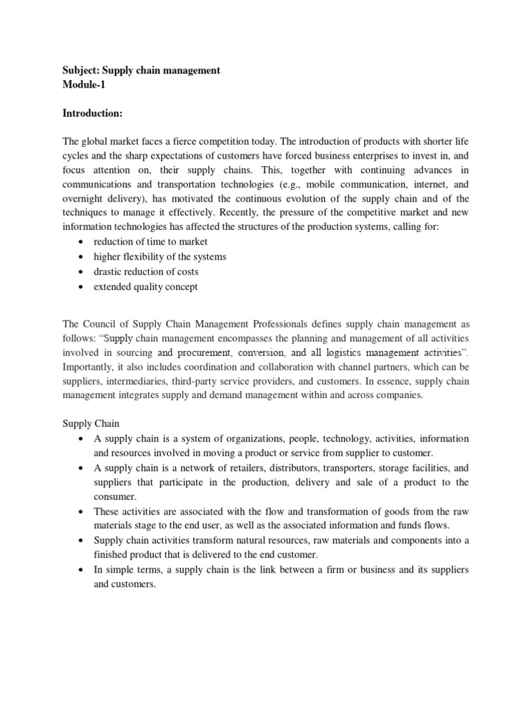 SCM module-1 | PDF | Supply Chain Management | Logistics