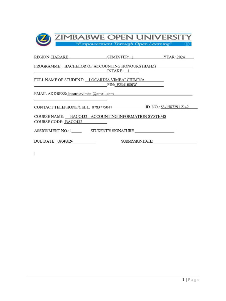 Bacc432 - Accounting Information Systems Assignment 1 2024 | PDF | Internal Control | Audit