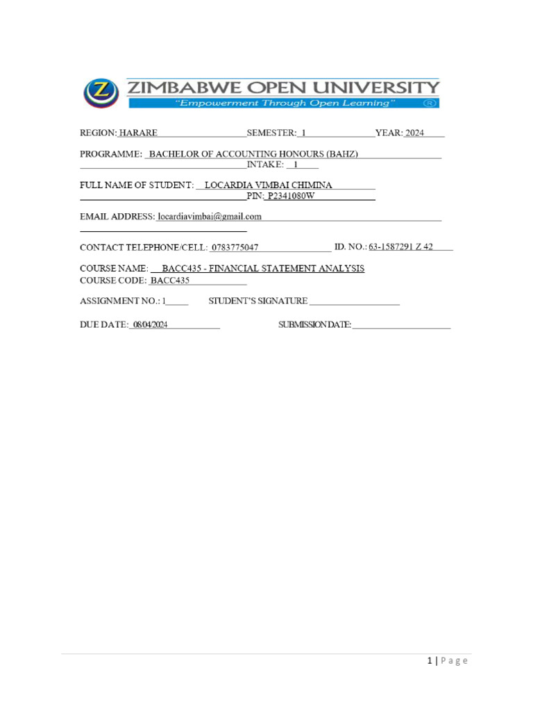 BACC 435 Assignment 1 Jan-June 2024 | PDF | Data Analysis | Accounting