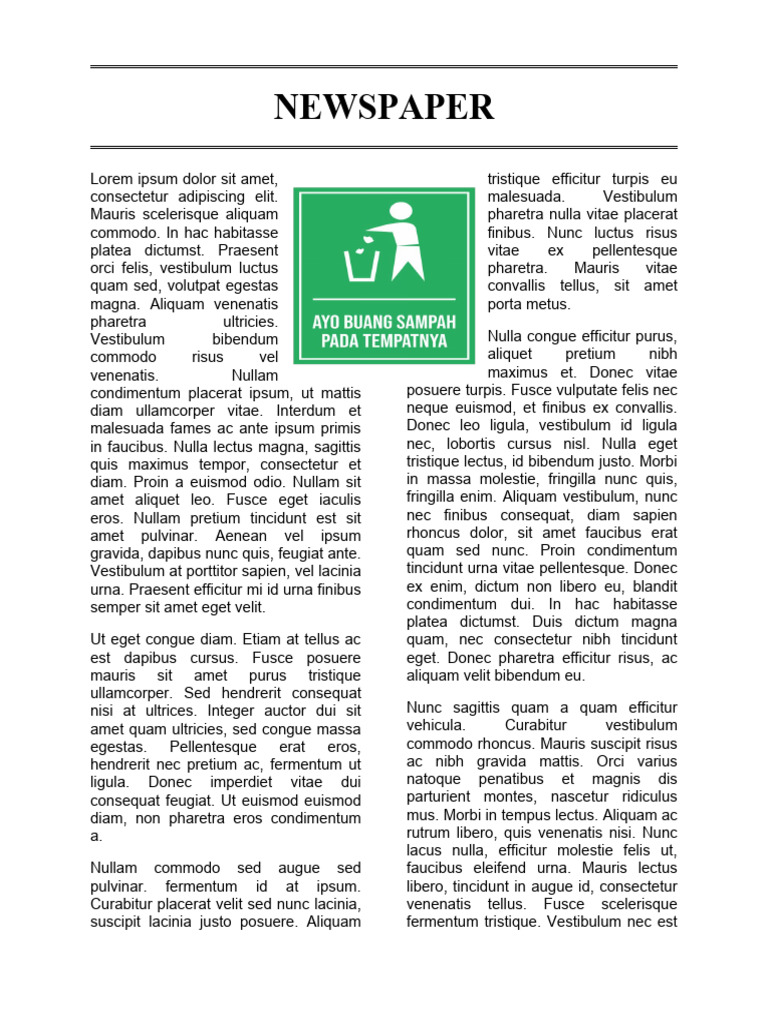 Contoh Membuat Koran Dengan Microsoft Word, Informatika Kelas 7 | PDF