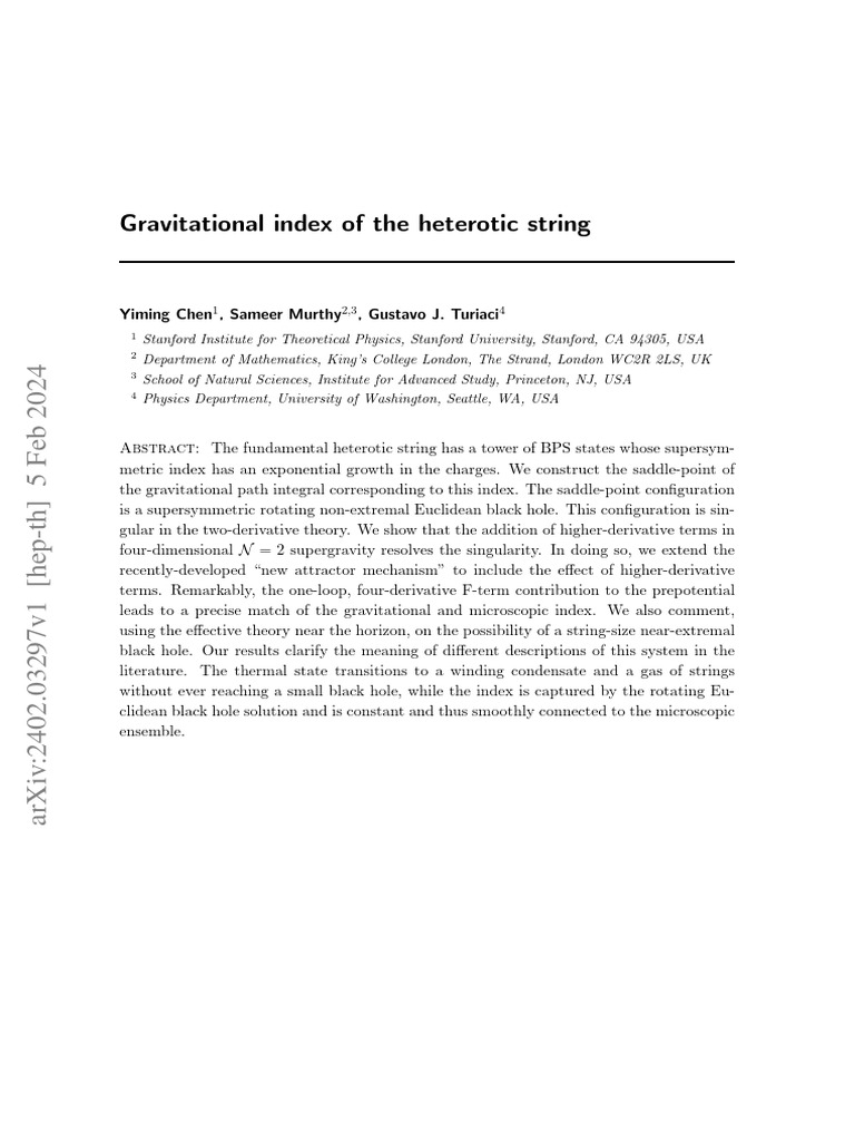 Gravitational Index of The Heterotic String | PDF | String Theory | Black Hole