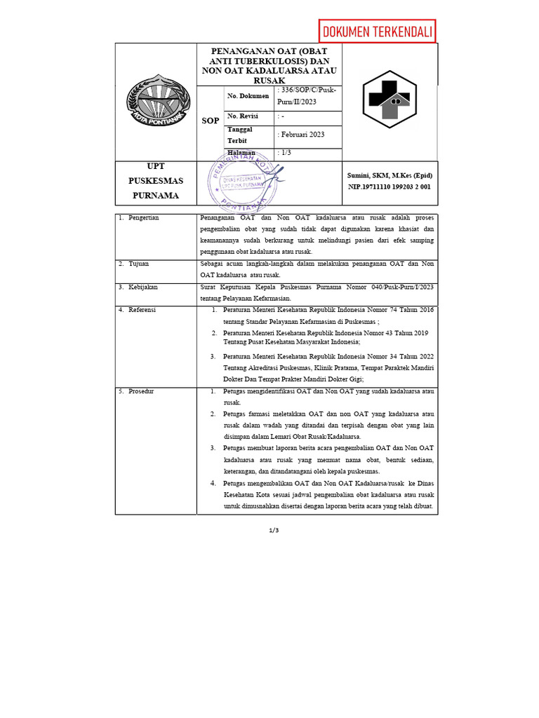4.4.1.d SOP PENANGANAN OAT (OBAT ANTI TUBERKULOSIS) DAN NON OAT ...