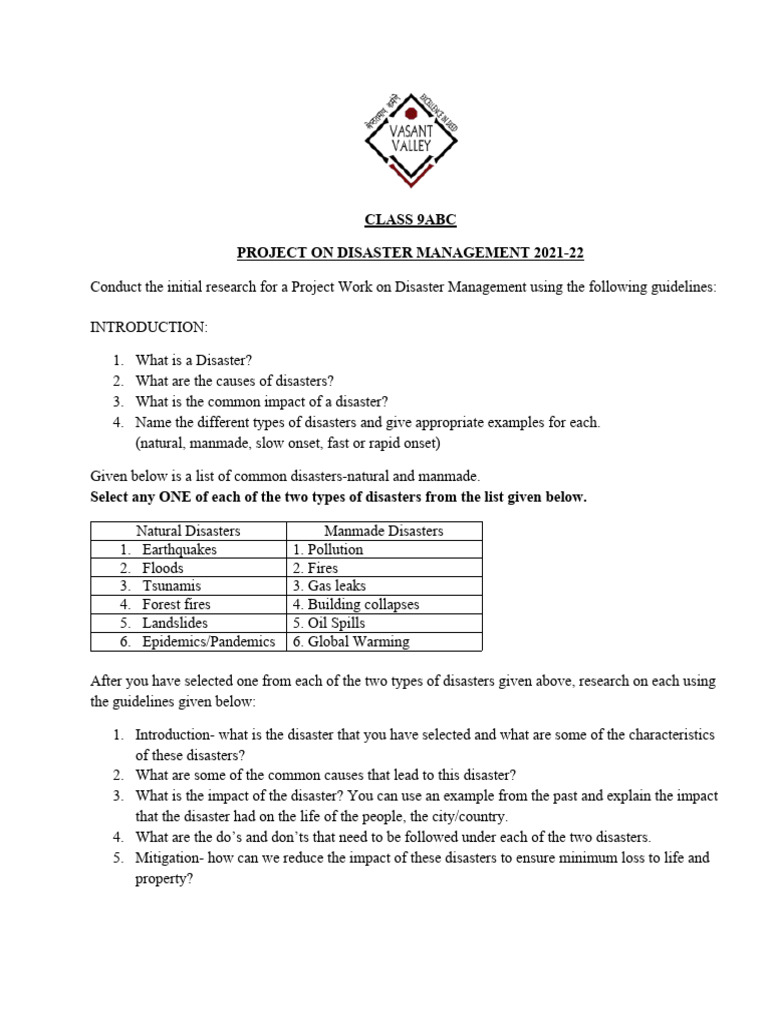 (Template) CLASS IX ABC PROJECT ON DISASTER MANAGEMENT | PDF ...