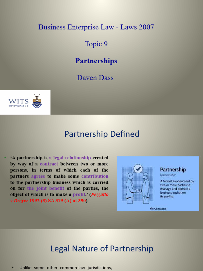 Topic 9 - Partnerships | PDF | Partnership | Law Of Agency