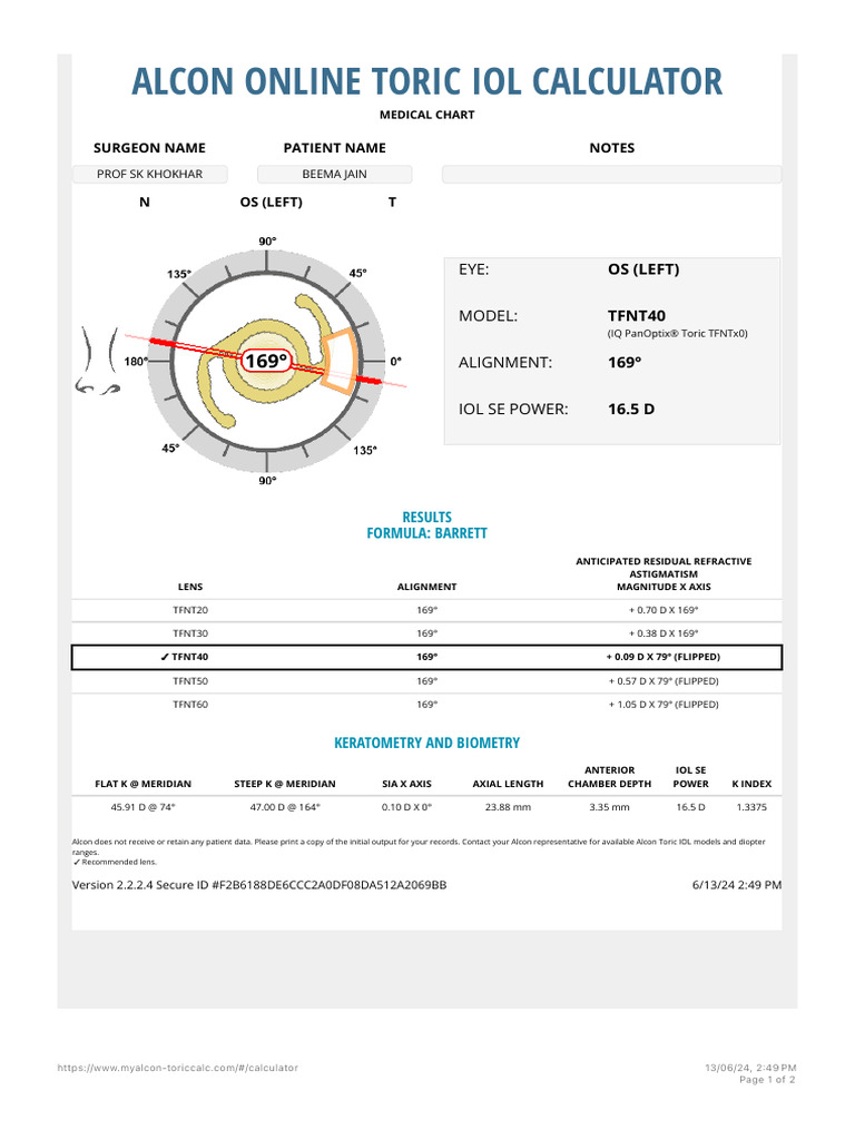 Alcon Online Toric IOL Calculator-18 | PDF | Optometry | Vision