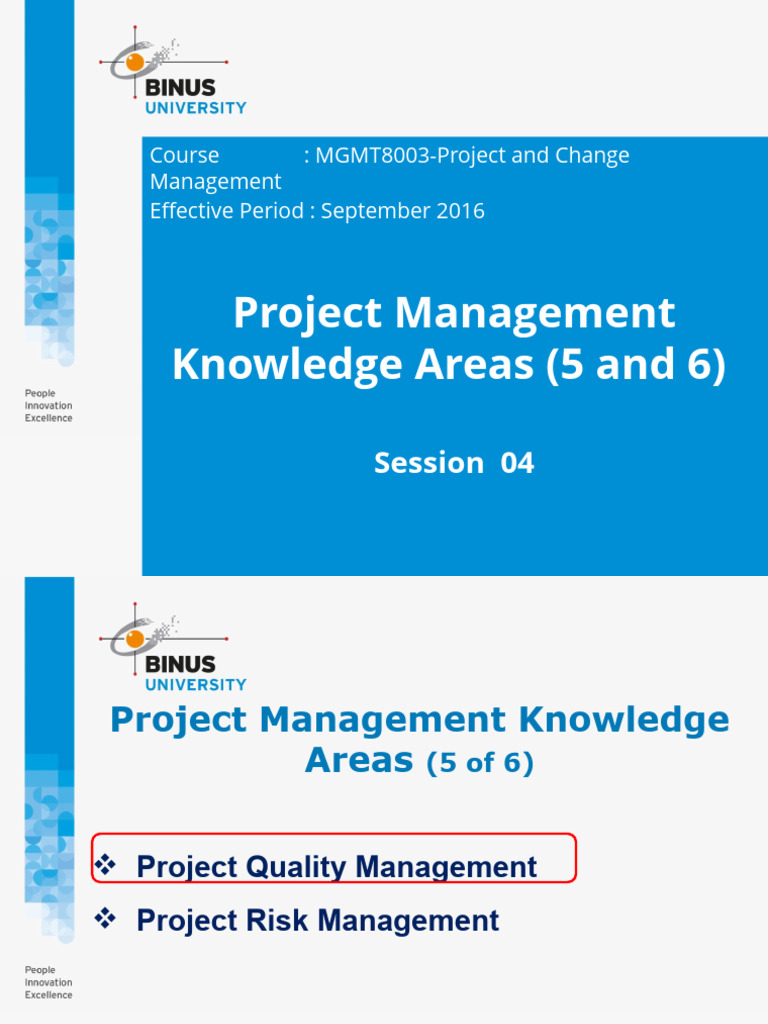 Session 04 - Project Management Knowledge Areas (5 and 6) | PDF | Risk ...